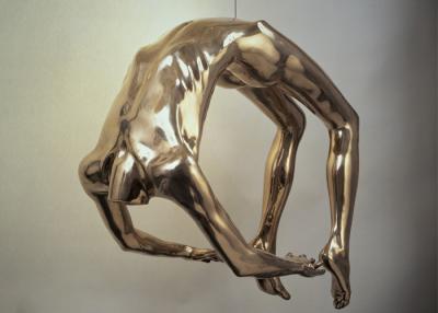 China Stainless Steel Gymnast Sculpture 150cm Polished Finish Outdoor Indoor Decoration for sale