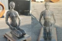 China Stainless Steel 316 Brushed Finish Kneeling Woman Sculpture 100cm H Customizable for sale