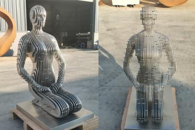 China Stainless Steel 316 Brushed Finish Kneeling Woman Sculpture 100cm H Customizable for sale