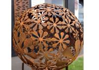 China 100cm Corten Steel Ball Sculpture with Floral Pattern - Garden Decor with Lighting Option and Custom Sizes for sale
