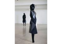 China Life Size Painted Geometric Stainless Steel Standing Girl Sculpture Custom 180cm for sale