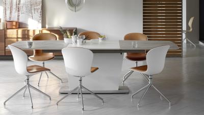 China Durable Adelaide Fiberglass Dining Chair With Fully Upholstered Version for sale