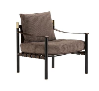China Flou Iko Fiberglass Arm Chair With Tubular Steel Frame / Leather Straps Back for sale