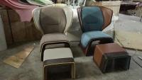 China Blue  Gender Fiberglass Arm Chair With Coloured Leather Edge for sale