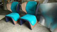 China Blue  Gender Fiberglass Arm Chair With Coloured Leather Edge for sale