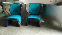 China Blue  Gender Fiberglass Arm Chair With Coloured Leather Edge for sale