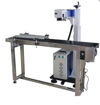 China Online Flying Fiber Laser Marker Machine High Speed for Plastic Bottle Codes and Dates for sale