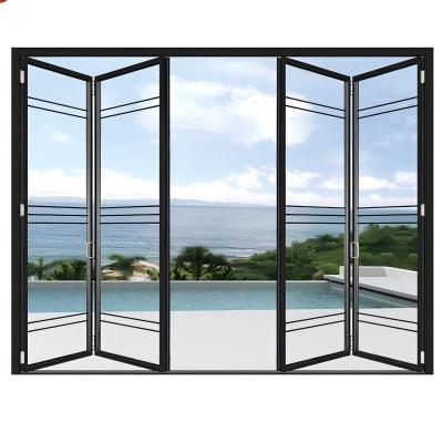 China Wind Resistant Aluminum Folding Door Tempered Glass Bifold Window 1200mm Width for Balcony for sale