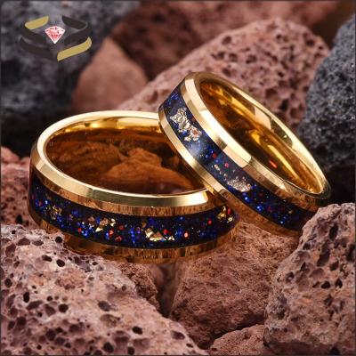China Men's Tungsten Wedding Band Ring with 8mm Galaxy Sandstone Opal and Gold Foil Inlay - Durable Hypoallergenic Design for sale