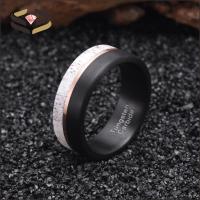 China 8mm Black Tungsten Ring with Deer Antler and Rose Gold Strip Inlay - Premium Wedding Band for Men for sale