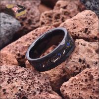 China 8mm Black Hammered Tungsten Ring with Opal and Meteorite Inlay - Anniversary Gift & Men's Wedding Band for sale