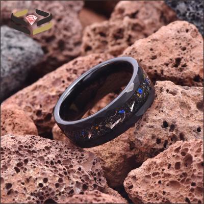 China 8mm Black Hammered Tungsten Ring with Opal and Meteorite Inlay - Anniversary Gift & Men's Wedding Band for sale