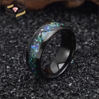 China 8mm Black Tungsten Carbide Wedding Band with Galaxy Opal Inlay - Custom Logo Men's Ring for sale