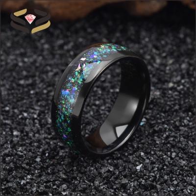 China 8mm Black Tungsten Carbide Wedding Band with Galaxy Opal Inlay - Custom Logo Men's Ring for sale