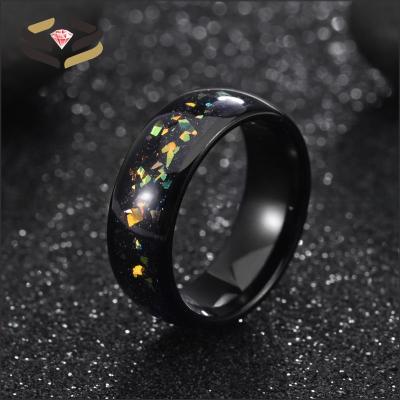 China 8mm Black Tungsten Carbide Wedding Band with Colorful Opal Inlay - Durable Men's Ring for sale