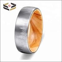 China 8mm Silver Tungsten Ring with Olive Wood Interior and Forest Laser Engraving for Wedding Bands and Gifts for sale