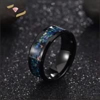 China Galaxy Opal Inlay Black Tungsten Wedding Ring for Men with Comfort Fit Beveled Edges - 5-10 Day Sample Production for sale