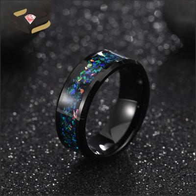 China Galaxy Opal Inlay Black Tungsten Wedding Ring for Men with Comfort Fit Beveled Edges - 5-10 Day Sample Production for sale