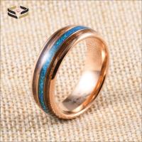 China 8mm Tungsten Ring with Wood and Opal Inlay Rose Gold Wedding Band for sale