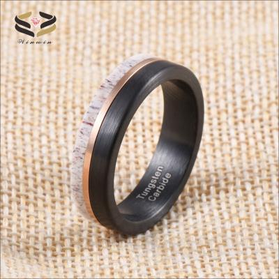 China Customized Handmade Black Tungsten Ring with Deer Horn Antler Inlay for Men 8mm for sale