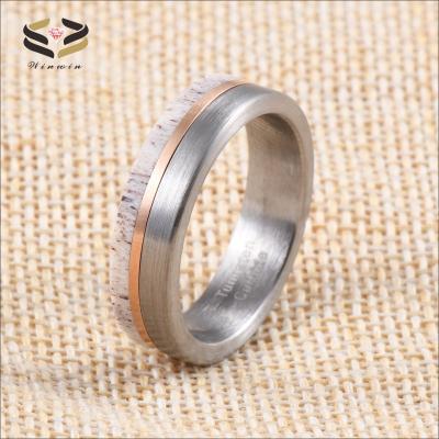 China 6mm Tungsten Ring with Deer Antler Inlay for Men Women Wedding Band Custom Diamond Shape for sale