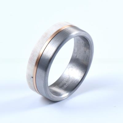China 8mm Handmade Natural Deer Antler Ring Inlay Rose Gold Circle Tungsten Wedding Band for Men for sale