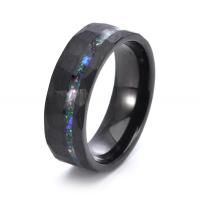China 8mm Faceted Black Tungsten Wedding Ring with Galaxy Opal Inlay for Men for sale