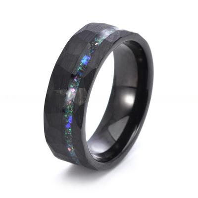 China 8mm Faceted Black Tungsten Wedding Ring with Galaxy Opal Inlay for Men for sale