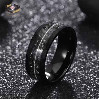 China Mens Black Tungsten Meteorite Inlay Wedding Band 8mm Geometric Diamond Guitar String Design for sale