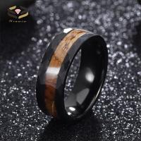 China 8mm Black Tungsten Wedding Band Ring Hammer Finish Whiskey Barrel Wood Inlay Men for sale