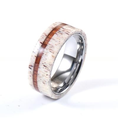 China 8mm Tungsten Wedding Band with Koa Wood and Antler Inlay Men's Ring for sale