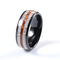 China 8mm Black Tungsten Men's Wedding Band with Antler and Koa Wood Inlay Comfort Fit for sale