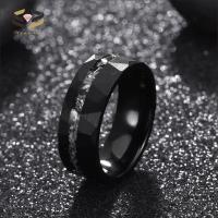 China 8mm Silver Black Hammered Brushed Tungsten Ring with Meteorite Shaving Inlay Men Wedding Band for sale