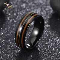 China Black Tungsten Carbide Ring with Whiskey Barrel Wood and Gold Guitar String Inlay 8mm for sale