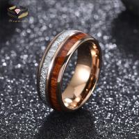 China Tungsten Wedding Band Ring with Meteorite and Koa Wood Inlay for Men 8mm Comfort Fit for sale