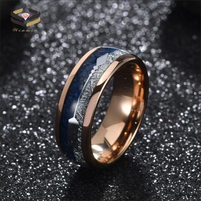 China 8mm Tungsten Lapis Wedding Band with Rose Gold Dome and Silver Arrow Inlay for sale