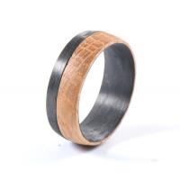 China Black Carbon Fiber Ring with Charred Whiskey Barrel Wood Inlay - 6mm to 8mm Width Men's Wedding Band for sale