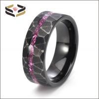China Black Tungsten Carbide Ring 8mm Offset Groove Whiskey Barrel Wood Deer Antler Inlay for sale