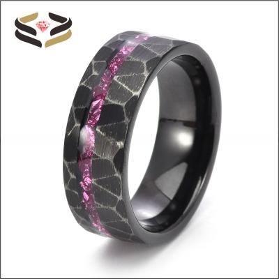 China Black Tungsten Carbide Ring 8mm Offset Groove Whiskey Barrel Wood Deer Antler Inlay for sale