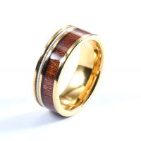 China 8mm Flat Gold Tungsten Carbide Ring with Koa Wood and Guitar String Inlay for Men for sale
