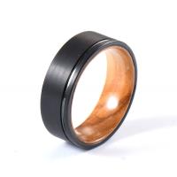 China 8mm Flat Edge Brushed Olive Wood Inlay Sleeve Black Tungsten Ring Wedding Band Fashion Engagement Ring for Men for sale
