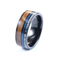 China 8mm Black Plated Tungsten Ring with Whiskey Barrel Wood Blue Fishing Lines and Antler Inlay for sale