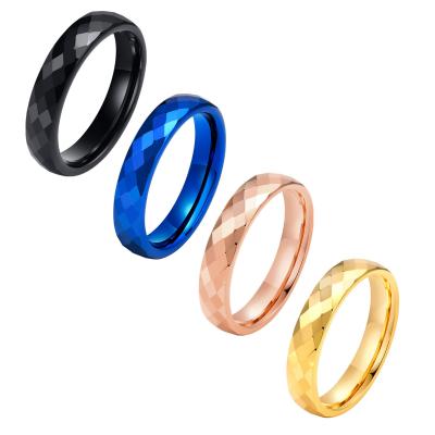 China Faceted Diamond Cut Tungsten Rings High Polished Black Silver Blue Gold Plated Trendy Jewelry for Men Women 8mm for sale