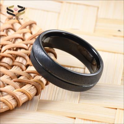China Black Tungsten Carbide Ring for Men Dome Brushed Single Grooved Engagement Wedding Band 8mm for sale