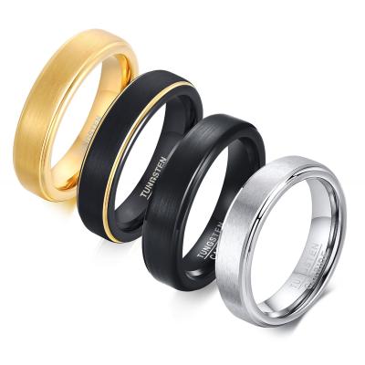 China 5mm Tungsten Carbide Ring Brushed Step Edge Silver Gold Black Men Women Wedding Band for sale