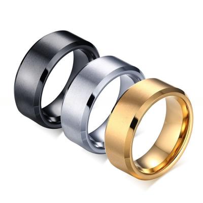 China 8mm Classic Tungsten Rings for Men Wedding Band Beveled Edges Gold Black Silver Simple Geometric Jewelry for sale