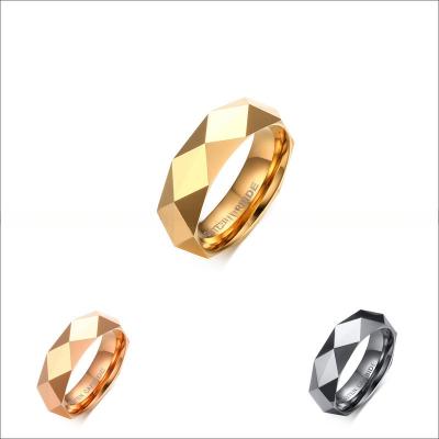 China 6mm Diamond Cut Faceted Tungsten Carbide Ring High Polished Finish Gold Silver Rose Gold Men Wedding Band for sale