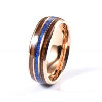 China 8mm Tungsten Carbide Men Wedding Ring with Hawaiian Koa Wood and Blue Opal Inlay Rose Gold Plating for sale