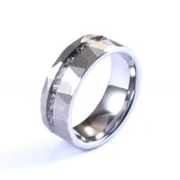 China 8mm Tungsten Silver Hammered Meteorite Inlay Ring for Men Wedding Band for sale