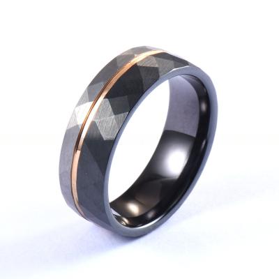 China 8mm Rose Gold and Black Plated Tungsten Ring Faceted Finish Men's Wedding Band for sale
